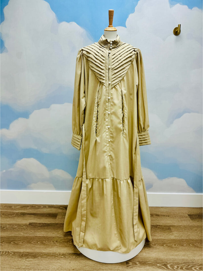 Premium Long Sleeve Brown/Sand Maternity Robe: 50% Linen & 50% Cotton