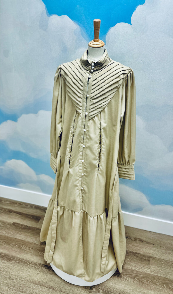 Premium Long Sleeve Brown/Sand Maternity Robe: 50% Linen & 50% Cotton